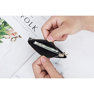 Prometheism Women Slim Leather Card Case Holder Small Wallet Cute Coin Purse Girl Mini Wallet with Keychain (Black)