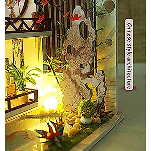 Kisoy Dollhouse Miniature with Furniture Kit, Handmade Chinese Style Loft DIY House Model for Teens Adult Gift (Bamboo Fragrance)