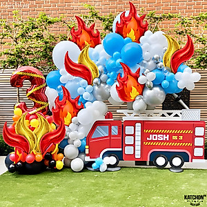 KatchOn, Big Fire Balloons Set - 28 Inch, Pack of 12 | Red and Gold Flame Balloons for Firetruck Birthday Decorations | Flame Decorations for Firefighter Birthday Party Decorations | Fire Decorations
