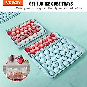 VEVOR Ice Cube Tray, 3 Pack 170 Balls Mini Ice Cube Tray for Freezer, 2x33pcs and 1x104pcs Sphere Ice Cube Making for Chilling Cocktail Whiskey Tea Coffee, Include Ice Trays & Ice Bin & Scoop