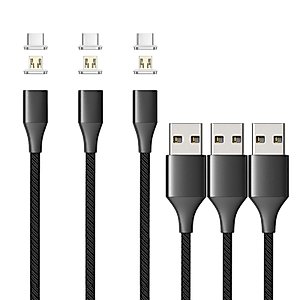 NetDot Gen10 2in1 Nylon Braided Magnetic Charging Cable Fast Charging and Data Transfer for Micro USB and USB C Android Smartphones (3.3ft / 3 Pack, Black)