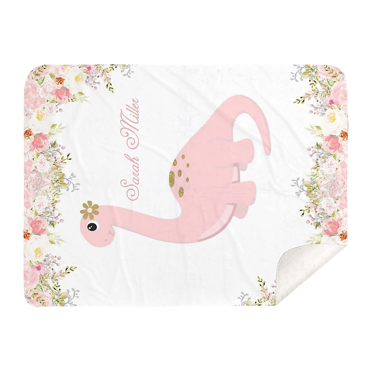 NZOOHY Pink Floral Girl Dinosaur Baby Blanket Personalized Girl Boy Soft Warm Newborn Throw Naps Swaddle Custom Blanket 30X40 in