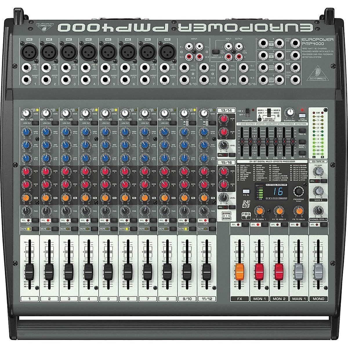 Behringer Europower PMP4000 Powered Mixer - 16 Channels, 1600 Watts with Multi-FX Processor and FBQ Feedback Detection System