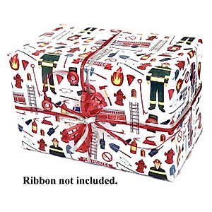 Firefighter Wrapping Paper Party Gift Wrap - Folded Flat 30 x 20 Inch - 3 Sheets