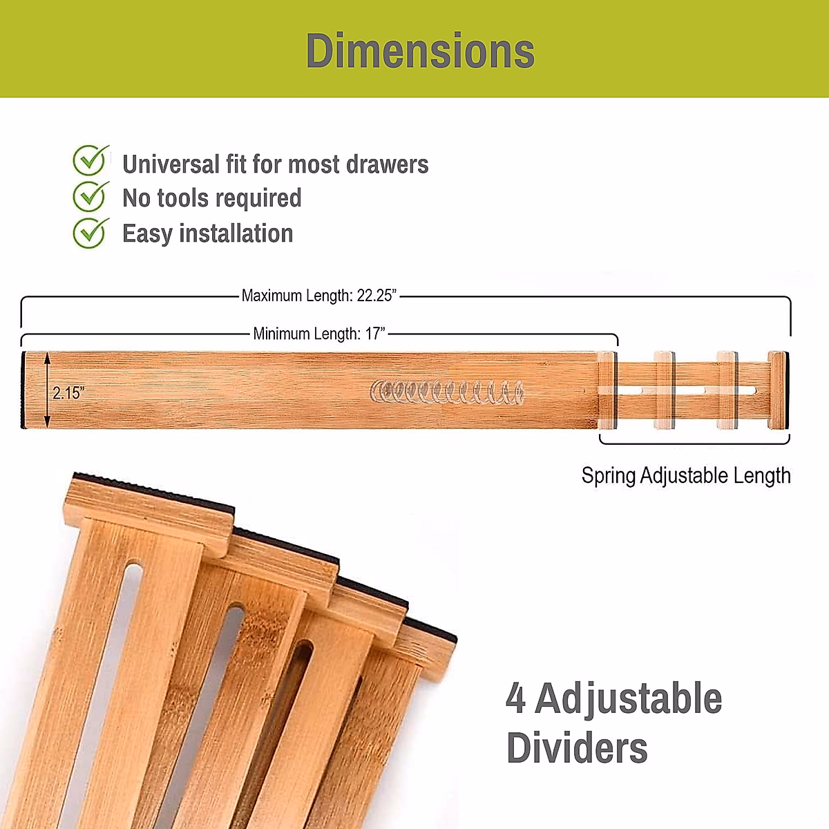 Homemaid Living Bamboo Drawer Dividers, Adjustable & Expandable Kitchen Drawer Organizer, Ideal for Silverware Drawer Organizer, Dresser Drawer Organizer or Bedroom and Bathroom Drawer Organizer