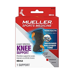 Mueller 64429 Sports Medicine FIR 4-Way Knee Support Sleeve for Men and Women, Gray/Blue, Medium/Large
