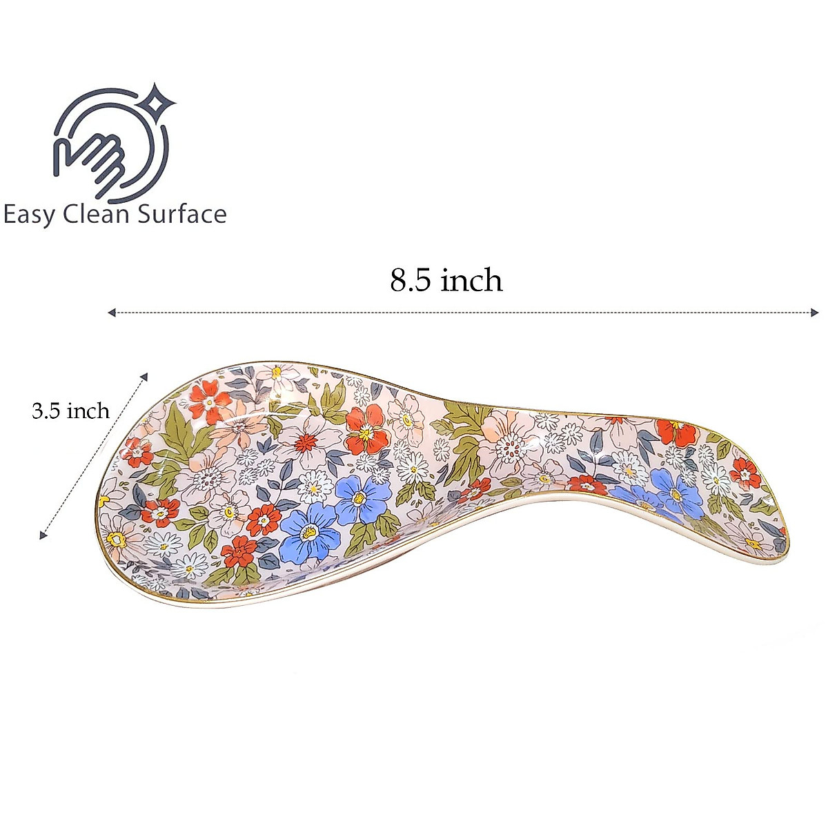 LEAZUL Ceramic Spoon Rest for Stove Top Large Spoon Holder Farmhouse Spoon Rest for Kitchen Counter Floral Coffee Spoon Rest Flowers Print Cooking Utensil Tools Rest Modern Farmhouse Kitchen Decor