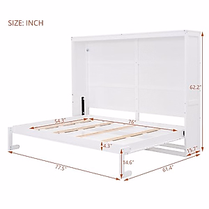 DEYOBED Full Size Multifunctional Murphy Bed, Comfortable Wall Bed for Bedroom Apartment Dorm, Can be Folded Away into a Cabinet, No Box Spring Needed, White