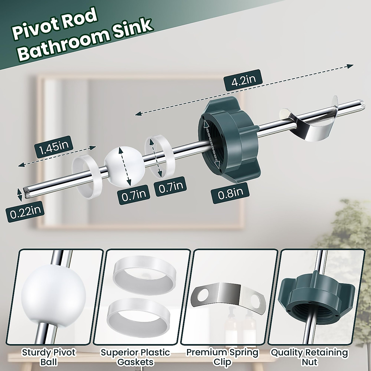 Enhon 1 Pack Lavatory Pop up Center Piece Assembly, Bathroom Sink Stopper Replacement with Seal Tape, Pivot Rod Bathroom Universal Sink Repair Kit, Compatible with Pfister Pop up Stopper PS2673