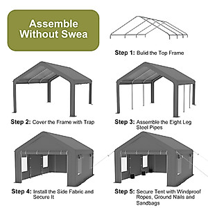 Carport 13x20ft Portable Upgraded Garage，Heavy Duty Carport with 4 Roll-up Doors & 4 Ventilated Windows, UV Resistant All-Season Waterproof Tarp, Reinforced Steel Poles, for Car, Truck, Boat