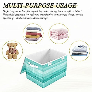 Turquoise Wood Print Storage Basket 16.5x12.6x11.8 In Collapsible Fabric Storage Cubes Organizer Large Storage Bin with Lids and Handles for Shelves Bedroom Closet Office