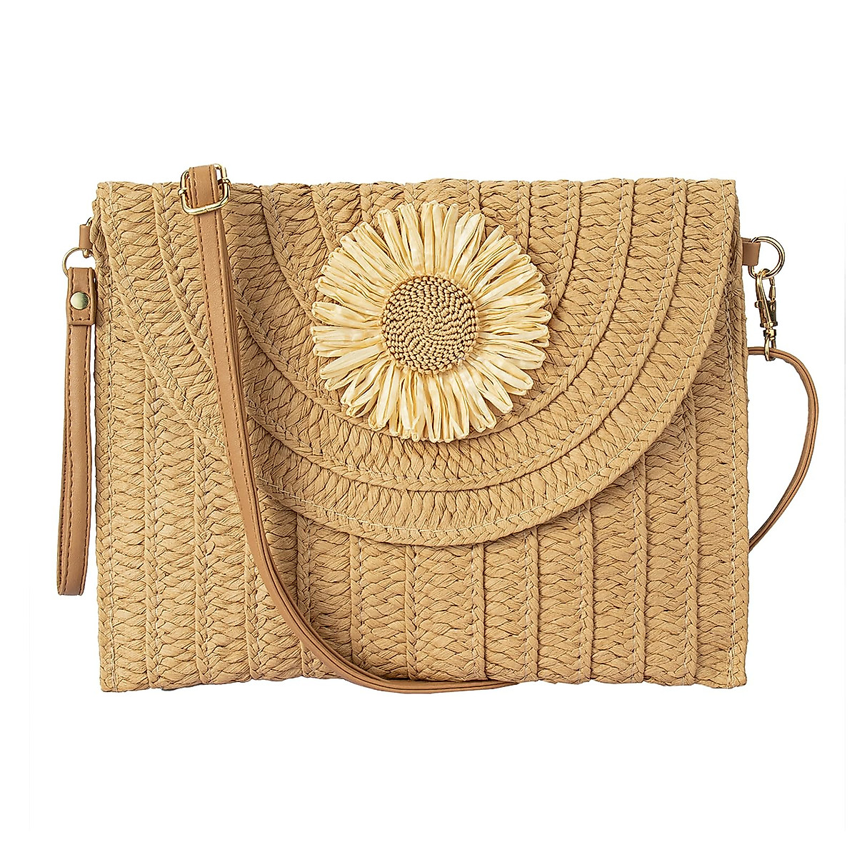 Weave Handbag,Straw Clutch Summer Evening Handbag Summer Beach Party Purse Woven Straw Bag Envelope (Coffee color)