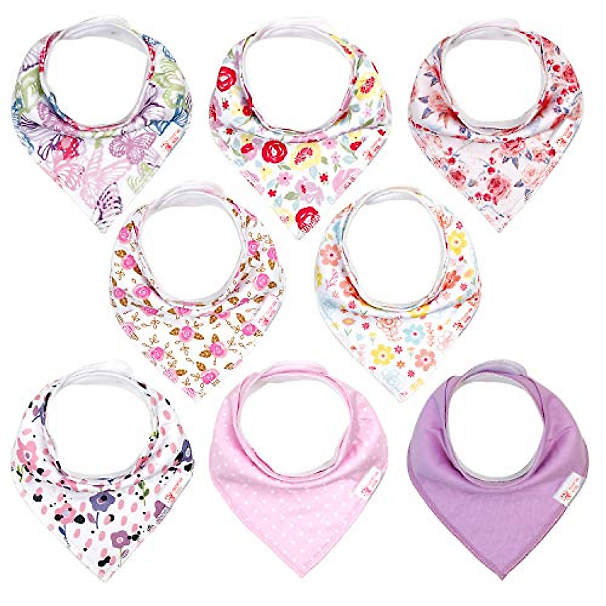CIVARUA KIDS Baby Bandana Drooling Bibs for Girls, 8 Pack Soft and 100% Organic Cotton Bandana Bibs for Drooling and Teething, Unisex Teething Bibs Set for Infant (Printing)