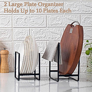 LINFIDITE Plate Holder Organizer 2 Pack Dish Storage Rack Upright Cabinet Dish Drying Rack Metal Dish Organizer Stand for Kitchen Counter Cupboard 7.9in. x 6.4in. x 4.5in.Black