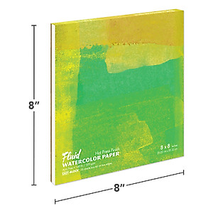 Fluid Artist Watercolor Block, 140 lb (300 GSM) Hot Press Paper Pad for Watercolor Painting and Wet Media with Easy Block Binding, 8 x 8 inches, 15 White Sheets
