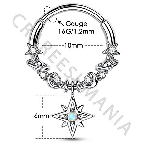 CM Crareesi Mania Dangle Septum Piercing Jewelry Star 10mm Septum Ring 316L Surgical Steel 16G Cute Helix Earrings for Women Daith Piercing Jewelry Dangle Nose Ring