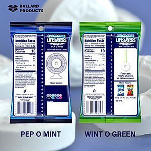 Sugar Free Lifesavers Mints Variety Pack - Sugar Free Lifesaver Mints - 2 Flavors - Life Savers Wint O Green and Life Savers Pep O Mint - Bundle with Ballard Products Pocket Bag (2 Pack)