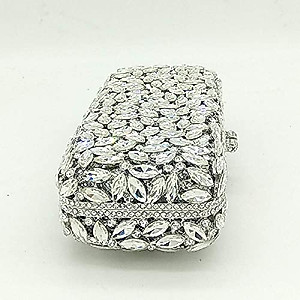 Boutique De FGG Women Silver Crystal Clutch Bag Minaudiere Box Handbag Party Prom Rhinestone Clutch Purse Wedding Bag, Small