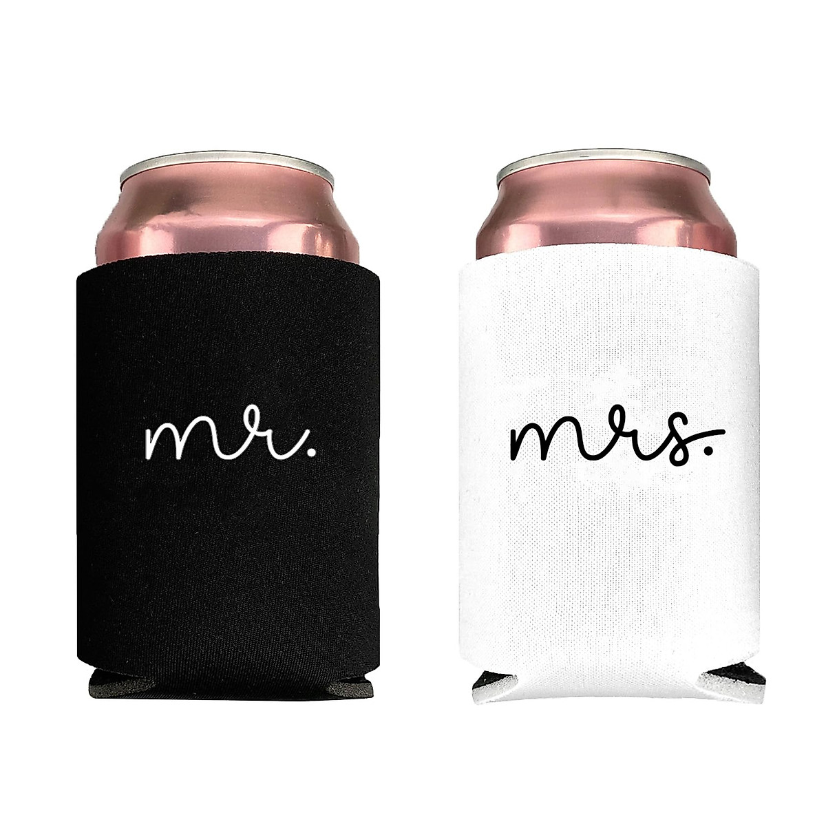 Pink Palm Co. Wedding Set of 2 Can Coolers | Can Holders for Bride and Groom | Beverage Insulators for Newlyweds | Wedding Toast | Engagement Party | Honeymoon (Mr. & Mrs.)