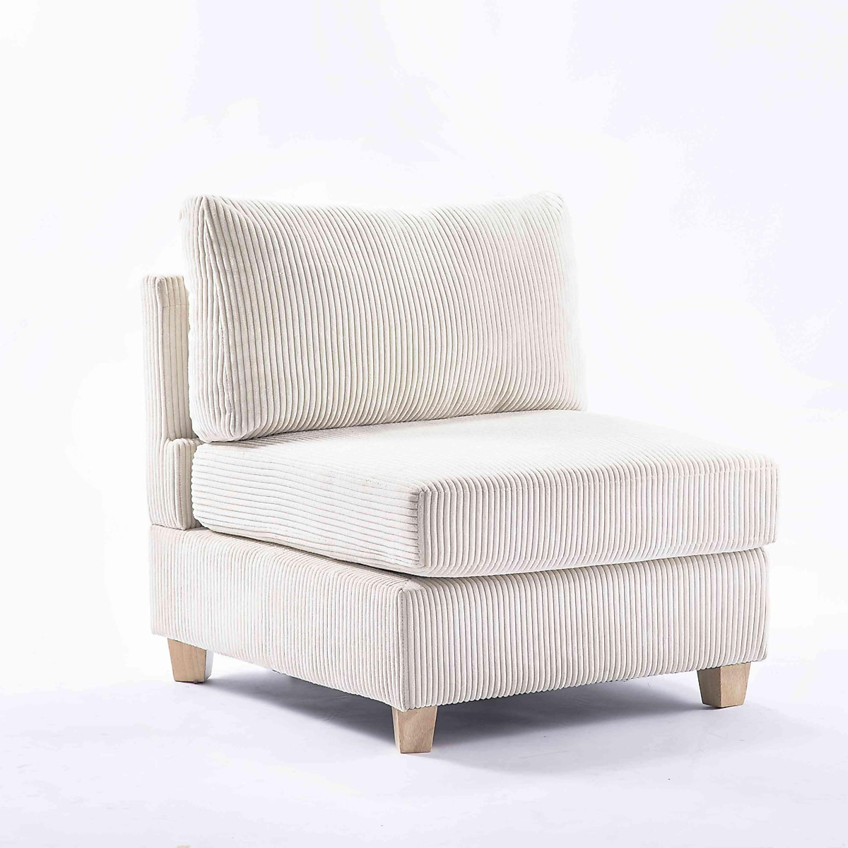 MYINDA L Shaped Convertible Modular Sectional Sofa with Movable Ottoman, Free Combination Corduroy Upholstered Corner Couch with Wooden Legs and Thicked Cushions for Living Room (Beige)