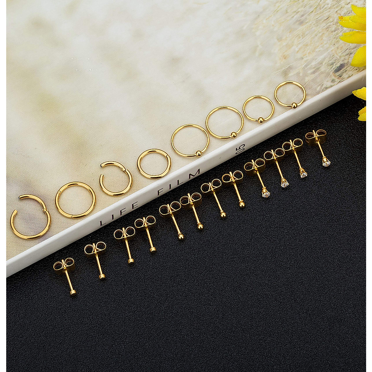 REVOLIA 10Pairs Stainless Steel Cartilage Earrings for Men Women Stud Earrings Ball CZ Tragus Helix Piercing G