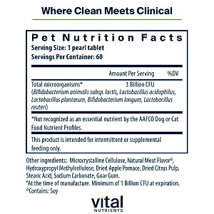 Vital Nutrients Hyperbiotics Pro-Pets Probiotic | Probiotic Support for Pets’ Digestive & Immune Health | Tasty Meat Flavor | Non-GMO | Gluten, Dairy Free | 60 Micro Tablets