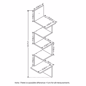 Furinno Rossi Wall Mount Floating Corner Shelf, 5-Tier Square, French Oak Grey/Black & Rossi Wall Mounted Shelves, 5-Tier Rectangle, French Oak Grey/Black