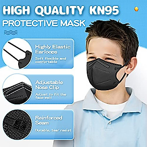 FENFEN Kids KN95 Face Mask Disposable - Children KN95 Masks Small Size 5 Layer Protection Breathable Dust with Elastic Earloops Girls Boys 10 Colors 50 Pack Individually Wrapped Mascarillas