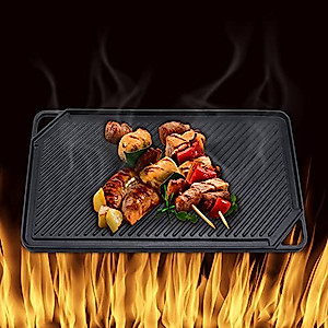GasSaf Cast Iron Reversible Griddle, 20 Inch x 10.5 Inch Double Sided Grill Pan Perfect for Gas Grills and Stove Top