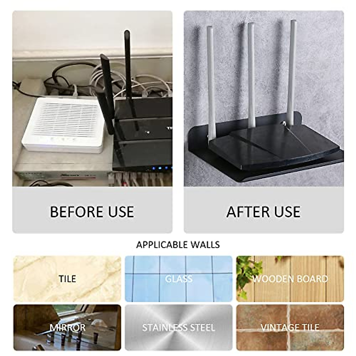 OLizee® Drill-Free Wall Mount Floating Display Shelf with Cable Hole Baby Monitor Projector Wall Shelf Video Camera Wall Holder WiFi Router Storage Shelf Smart Speaker Wall Shelf Large