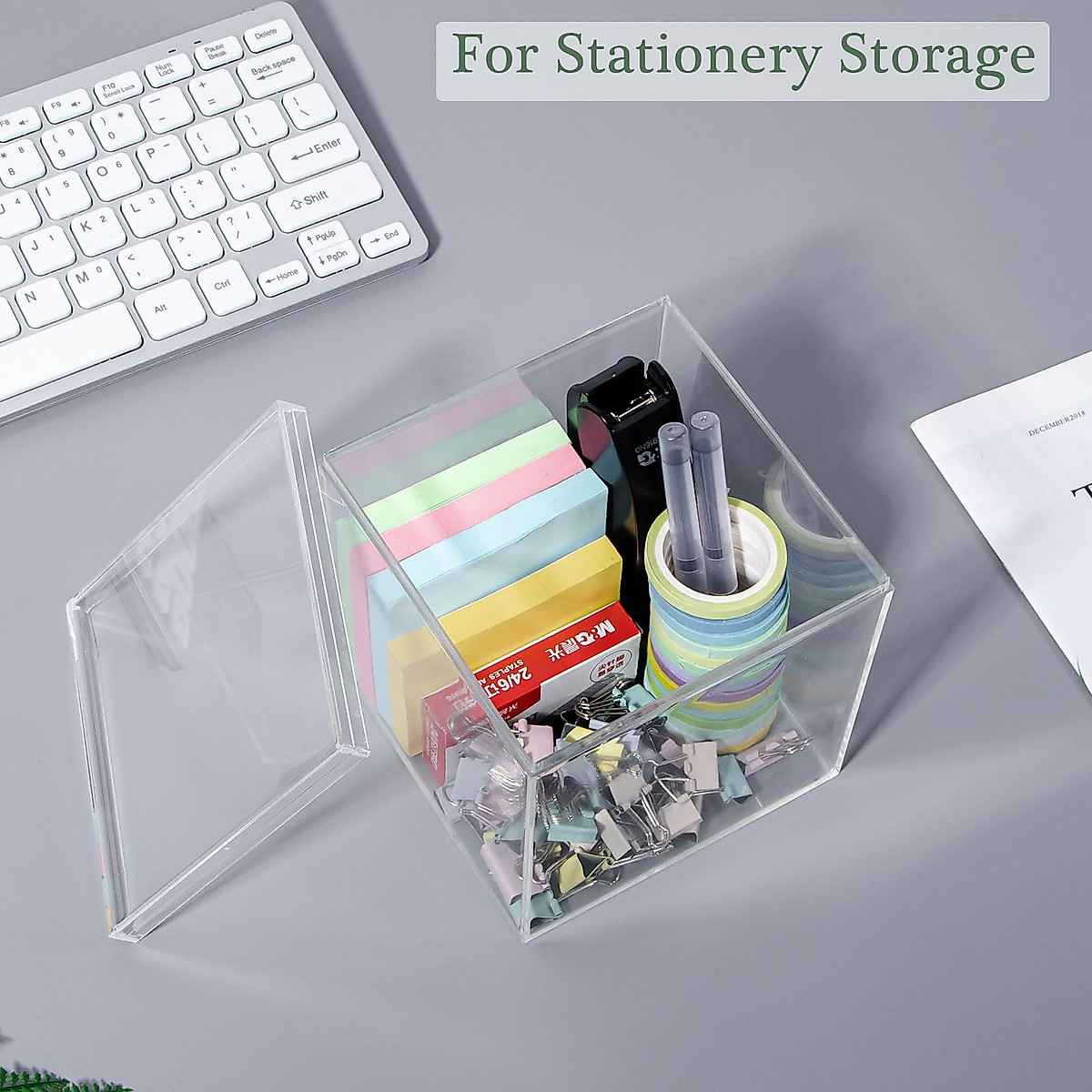 Clear Acrylic Boxes for Storage, Yeeco Acrylic Storage Cube Containers with Lids, Square Boxes in 4.7”×4.7”×4.7” Inches for Candy, Cotton Ball, Beads, Tiny Arts, Watches, Earring, Cosmetics, 4 Pack