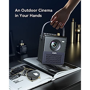 Outdoor Projector, Emotn H1 Portable Projector with Rechargeable Battery, Native 1080P HD Mini Projector with WiFi and Bluetooth, 250 ANSI Lumen 240" Display Movie Projector for Home Theater