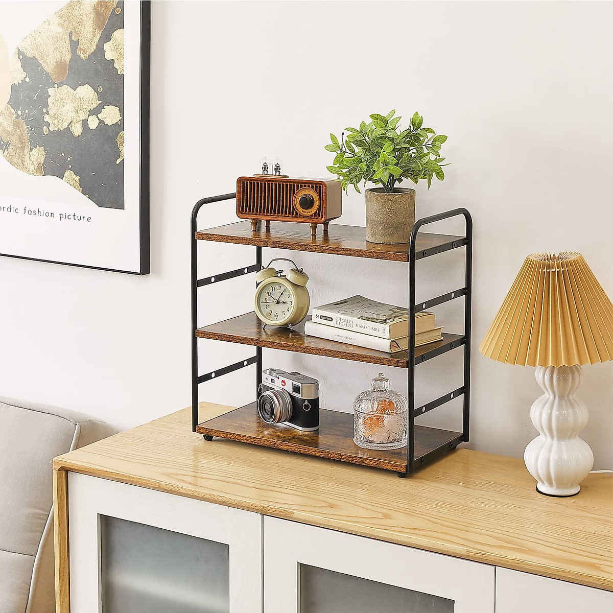 IBUYKE 3-Tier Bathroom Counter Organizer, Tray Countertop Storage Shelf, Kitchen Spice Rack Standing, Counter Standing Rack Cosmetic Holder, Rustic Brown TWJ001H