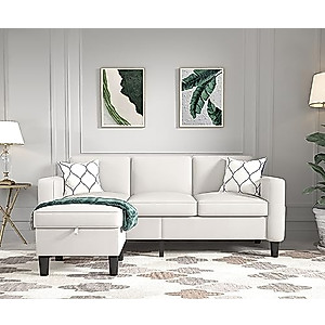 Sunrise Coast Sectional L Shaped Couches for Living Room 3 Seater Sofas with Movable Storage Ottoman, Beige