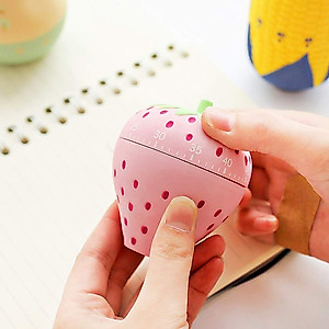 MONLIYA Kitchen Timer Cute Fruit Cookie Kitchen Timer | Novelty Manual Cooking Timer | Fun Shaped Mechanical Timer for Kitchen Alarm Home Desktop Decor (Strawberry) Windup