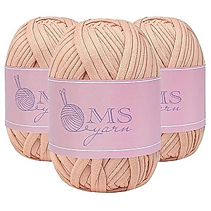 3 Skein M-S Thick Knitting Yarn, Elastic Fabric Cloth T Shirt Yarn, Spaghetti Yarn for Hand DIY Bag Blanket Cushion Crocheting Projects, 3.3 Oz × 3, 30 Yard × 3(Jade Pink)