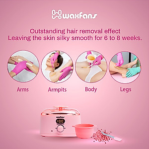 Hard Wax Beans 1.1lbs with 5 Packs,Waxfans Wax Beads for Hair Removal,Waxing Beans for Women and Men,at Home Waxing for Full Body，Include 10 Waxing Applicators and 5 Nose Waxing Sticks