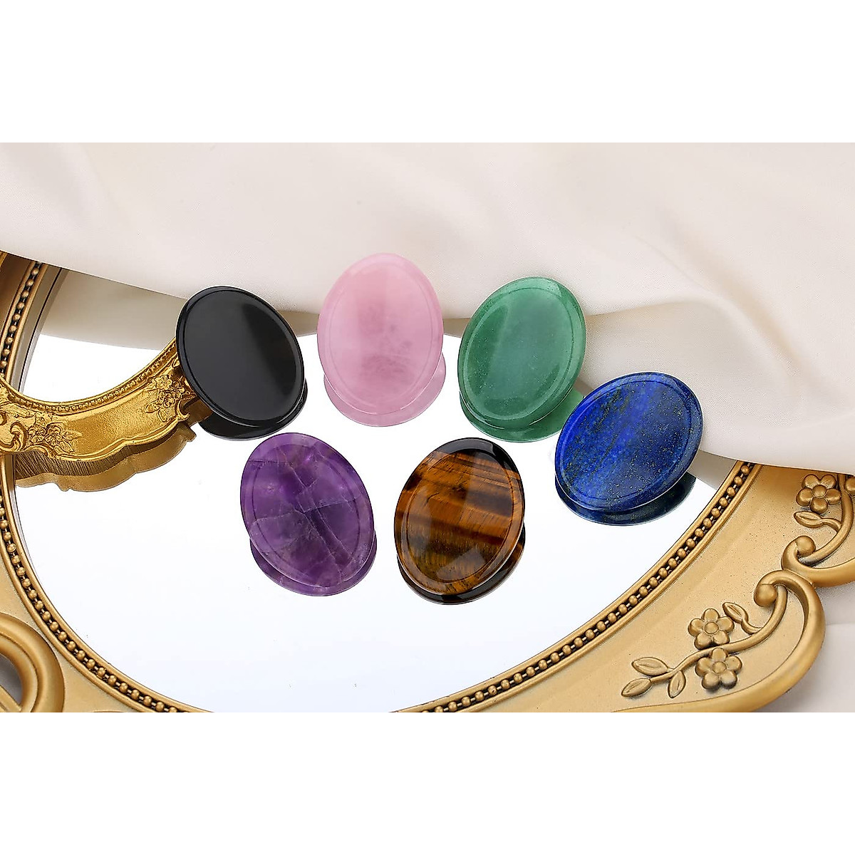 2PCS Worry Stone for Anxiety Tigers Eye Amethyst Healing Crystals Hand Carved Thumb Stones Pocket Gemstones Meditation Accessories Oval Crystal Natural Reiki Relax Palm Stone Anxiety Relief Items