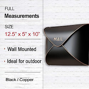 NACH Black Mailbox Wall Mount, 12.5 x 5 x 10 inch Wall Mount Mailboxes for Outside, Waterproof Mailboxes for Outside - Envelope Mailbox