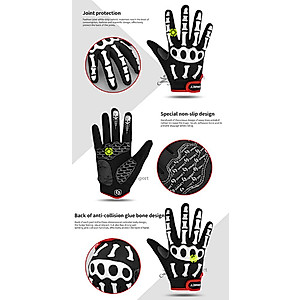 Runspeed Cycling Gloves Skull Bone Skeleton Motorcycle Mountain Bike Road Racing Bicycle Shockproof Gel Pad Riding Touch Recognition Full Finger Men Women Work Glove (Black/White, Large)