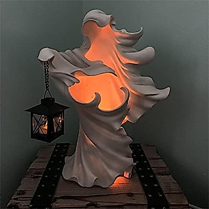 RAHAFA Halloween Ornament, Ghost Lantern, Witch Resin Lantern Decoration Hell Messenger with Lantern Halloween Horrible Corpse-White
