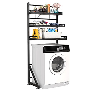 Supfirm 3-Tier Height Adjustable Washing Machine Storage Rack, Bathroom Large Storage Rack Organizer for Space Saver (Black)