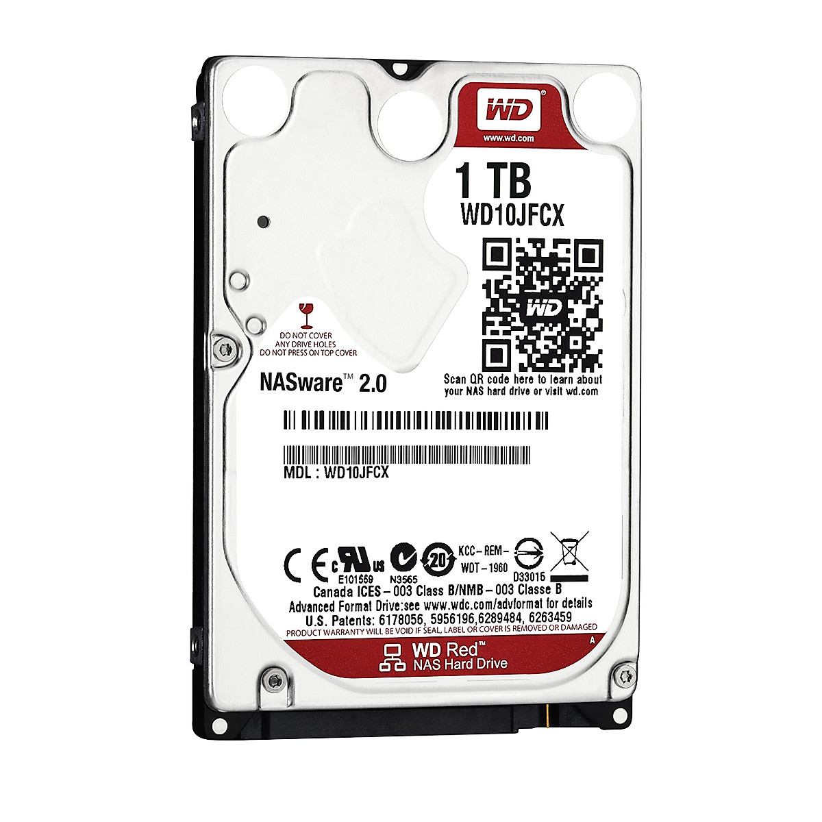 Western Digital 1TB WD Red Plus NAS Internal Hard Drive - 5400 RPM Class, SATA 6 Gb/s, CMR, 16 MB Cache, 2.5" - WD10JFCX