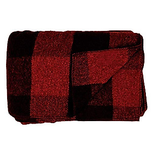 Minus33 Merino Wool - White Mountain Woolen Lodge Twin Blanket - Buffalo Plaid - Warm Throw Blanket - Picnic Blanket - 80% Recycled Wool - 65W x 90L - Red and Black Plaid