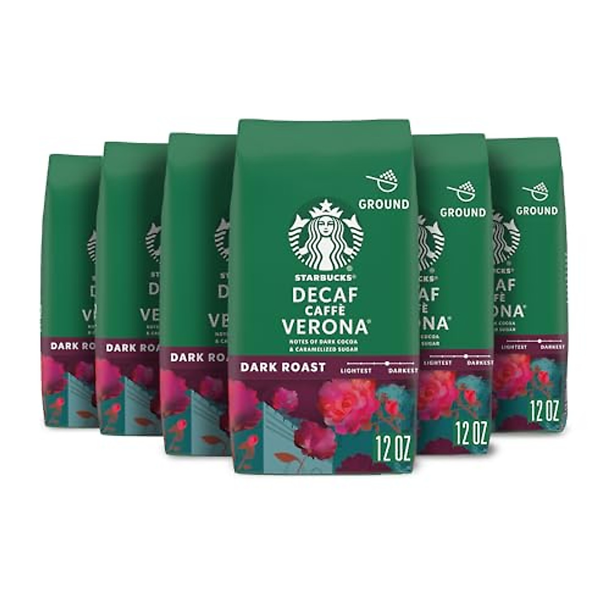 Starbucks Decaf Caffé Verona Dark Roast Ground Coffee, 12 Ounce (Pack of 6)