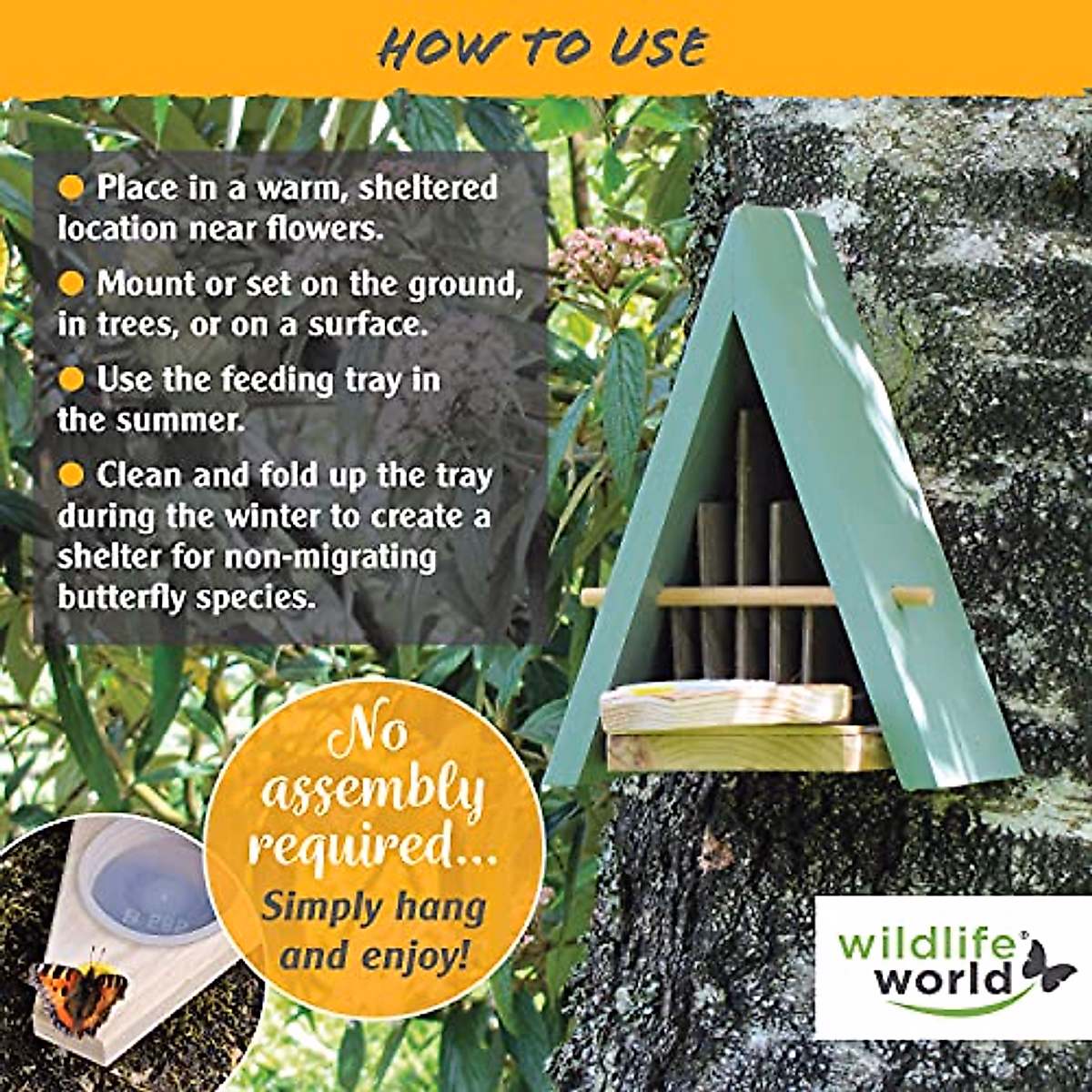 Wildlife World Butterfly House and Feeder - Natural Habitat to Attract Butterflies to Your Garden (Blue)