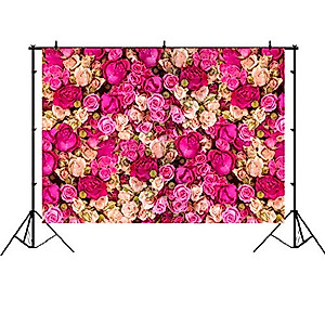 Ticuenicoa 7x5ft Pink Red Rose Flowers Photography Backdrop Valentine's Day Photo Background Baby Shower Wedding Happy Birthday Decoration Mother's Day Backdrop Blossoms Roses Photo Booth Props