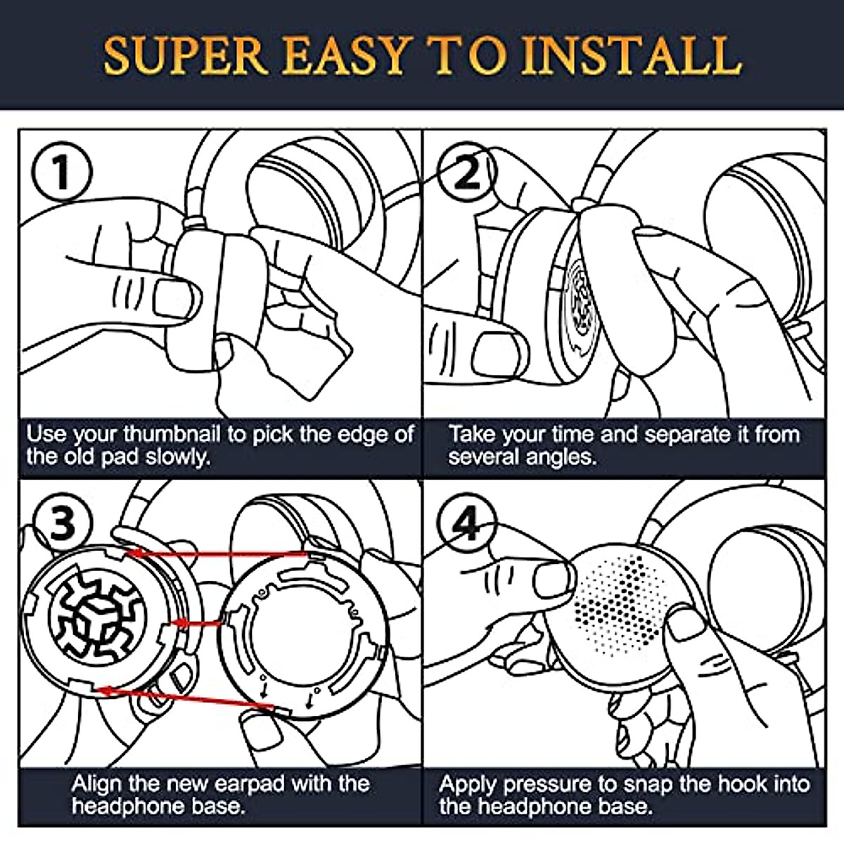 SOULWIT Professional Replacement Ear Pads Cushions for AKG Y500 On-Ear Foldable Wireless Bluetooth Headphones, Earpads with Soft Protein Leather - Black