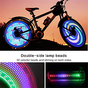 Bike Wheel Light Bicycle Motorcycle Bike Tyre Tire Wheel Lights 32 LED Flash Spoke Light Lamp 32 Different Patterns Change Outdoor Cycling Lights for Bike Wheel (1 Pack)