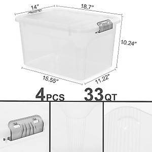 Citylife 33 QT Plastic Storage Bins with Secure Lids Stackable Storage Containers with Grey Latches Pack of 4 Clear Storage Box for Organizing Closet, Garage